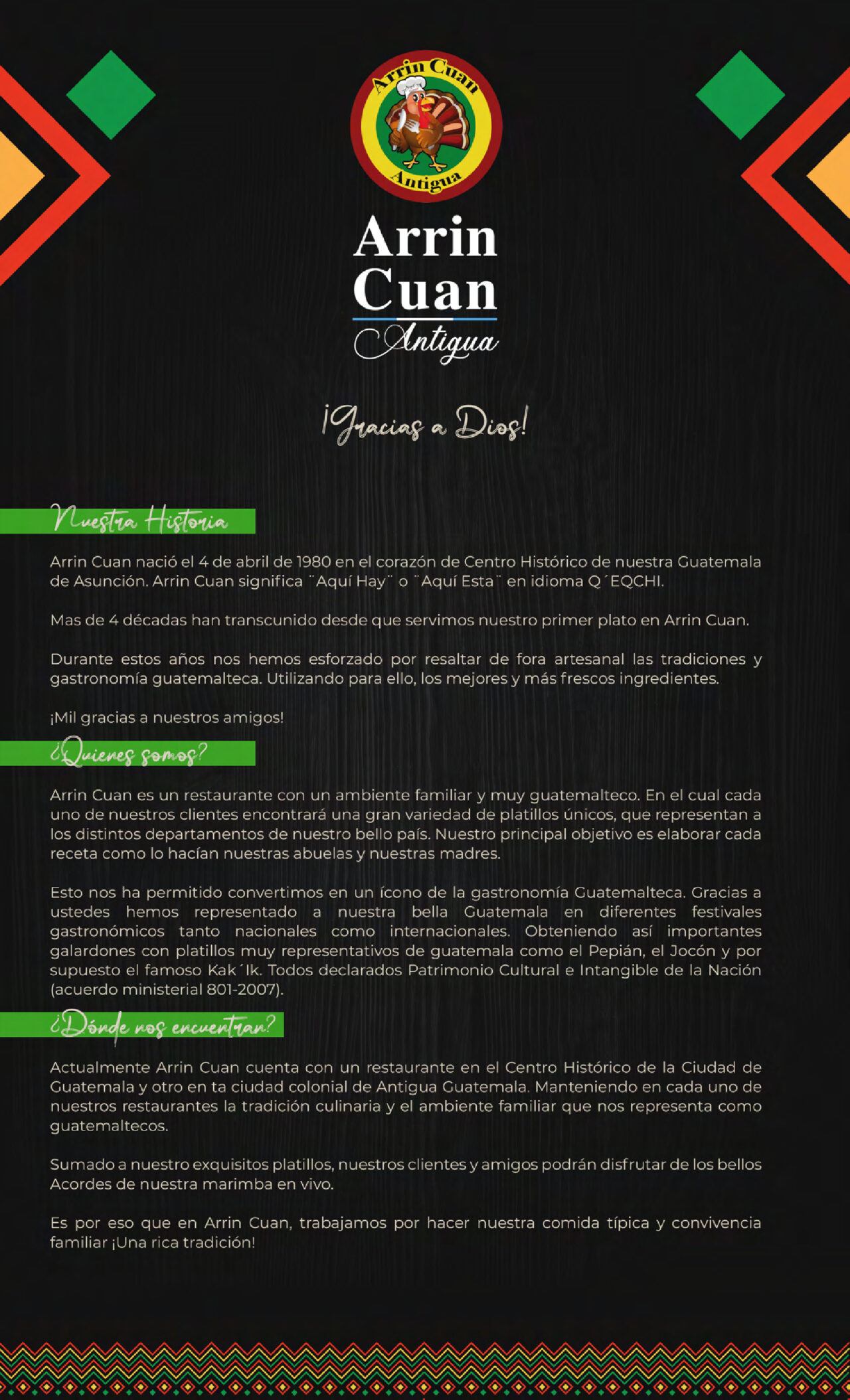 Menú Arrin Cuan Antigua Guatemala | Arrin Cuan